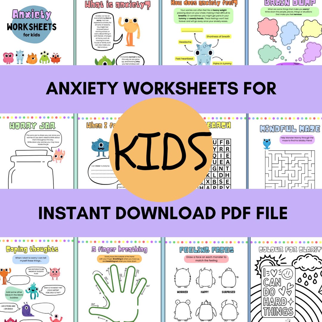 ANXIETY WORKSHEETS for KIDS, Digital Download File, Separation Anxiety ...