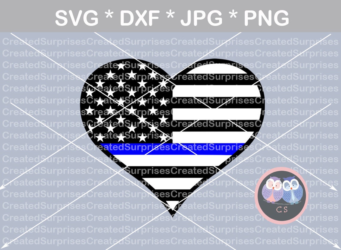 Thin Blue Line Police Heart Flag Hero svg dxf png jpg digital | Etsy