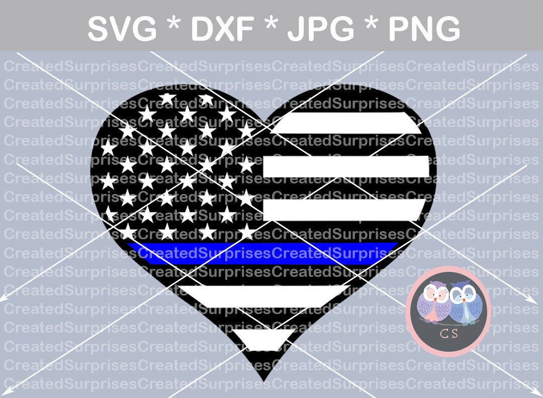 Thin Blue Line Police Heart Flag Hero Svg Dxf Png Jpg Digital Cut File ...