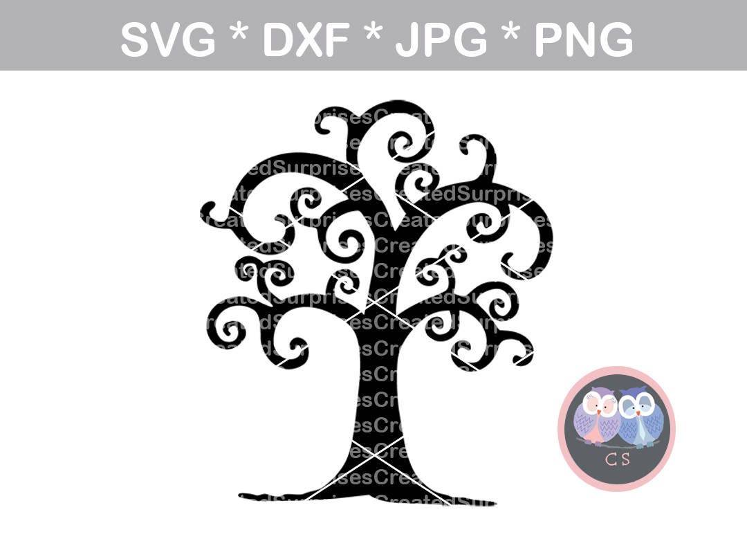 Curly Tree, Family Tree, Swirl Tree, Svg, Dxf, Png Jpg Digital Cut File ...