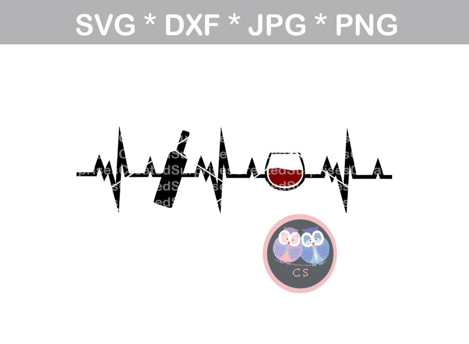 Wine, Glass, Bottle, Heartbeat, Svg, Dxf, Png, Jpg Digital Cut File for ...