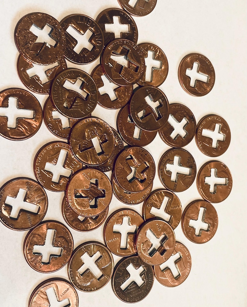 50 Cross Cut Out Pennies - Uncirculated or Mixed Years- Wedding, Birth ...