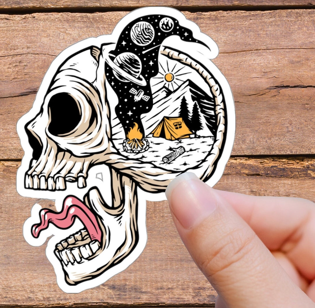 Fun Skeleton Camping Sticker, Skeleton Sticker, Skull Sticker, Camping ...