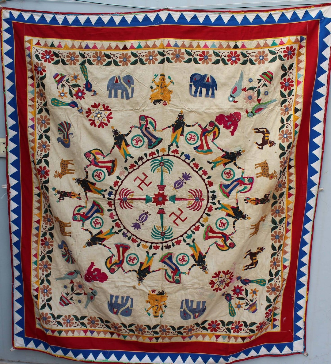 Vintage Embroidery Tapestry Gujrati Silk Embroidery Hanging Floral ...