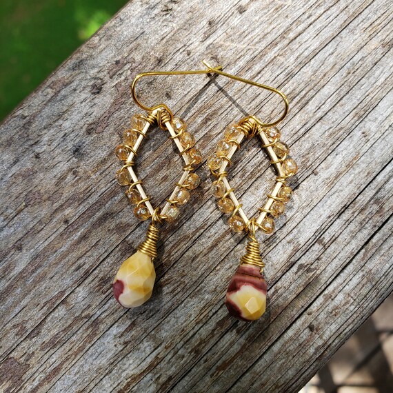 Diamante Mookaite / Hicorite Teardrop Pendientes | Etsy