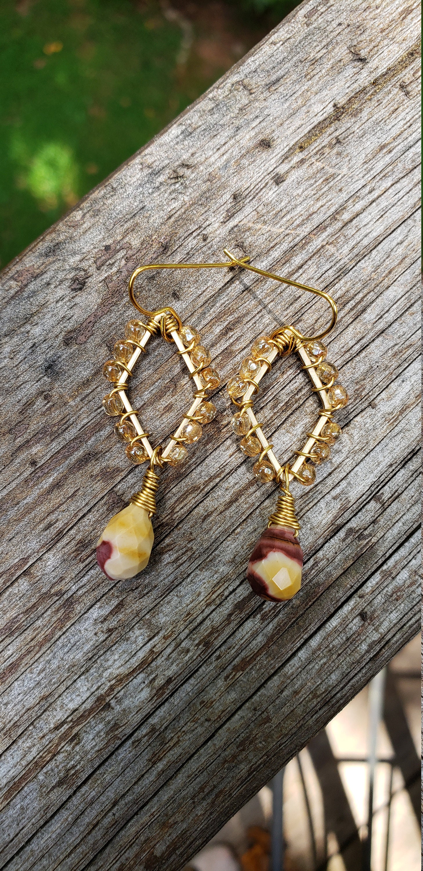 Diamante Mookaite / Hicorite Teardrop Pendientes | Etsy