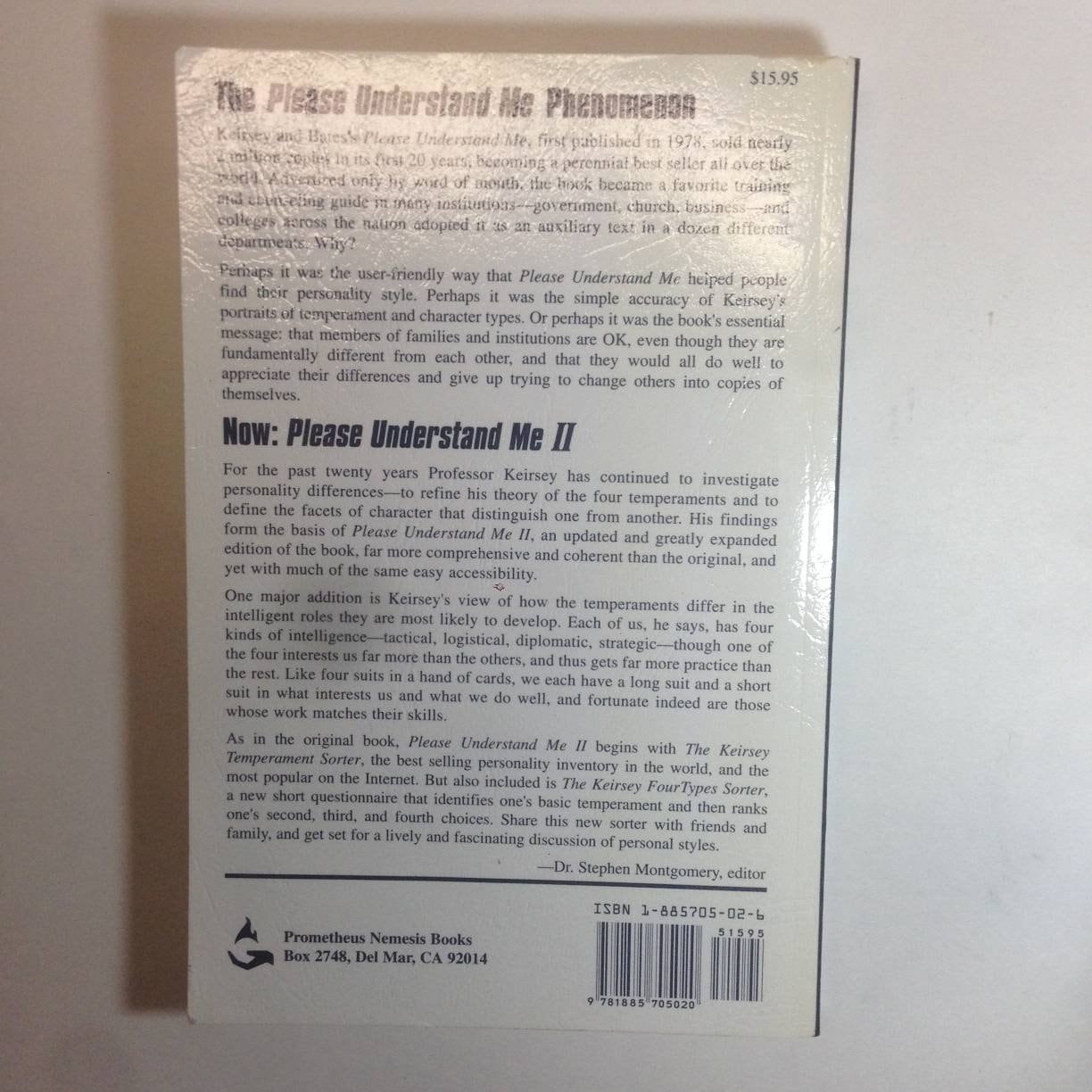 A 90s Collectible Book Please Understand Me II, Temperament Character ...