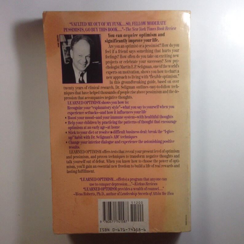 Vintage 1990 Book: Learned Optimism by Michael E. P. Seligman, Ph. D ...