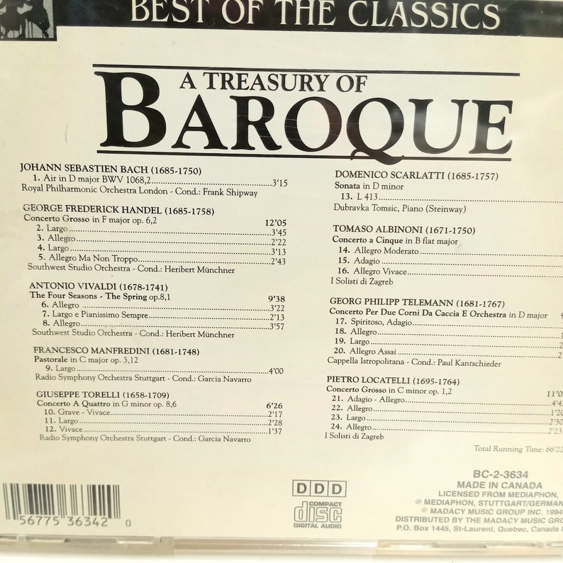 A 90s Music CD: Best of Classics/a Treasury of Baroque;bach;vivaldi ...
