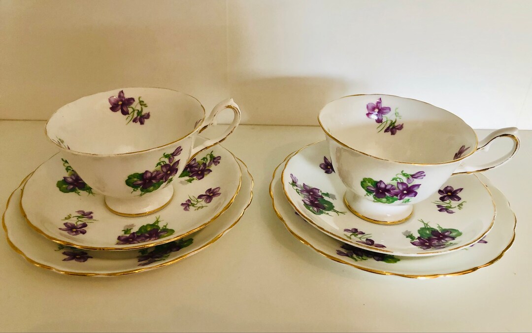 Two Vintage China Trios in Purple Flowers Pattern - Etsy