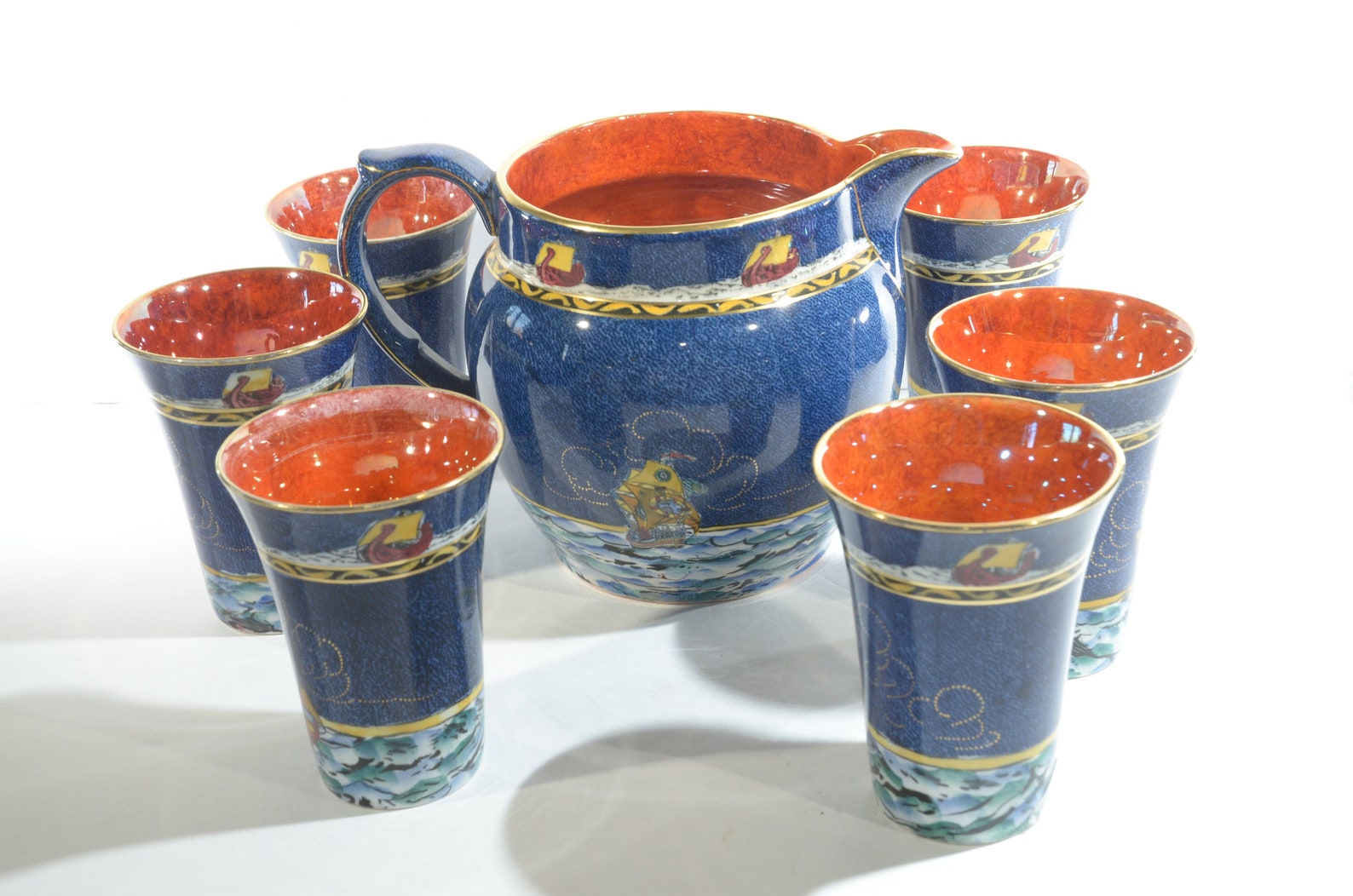 RARE Vintage Royal Winton Grimwades Tall Ship Pitcher and 6 Tumbler Set ...