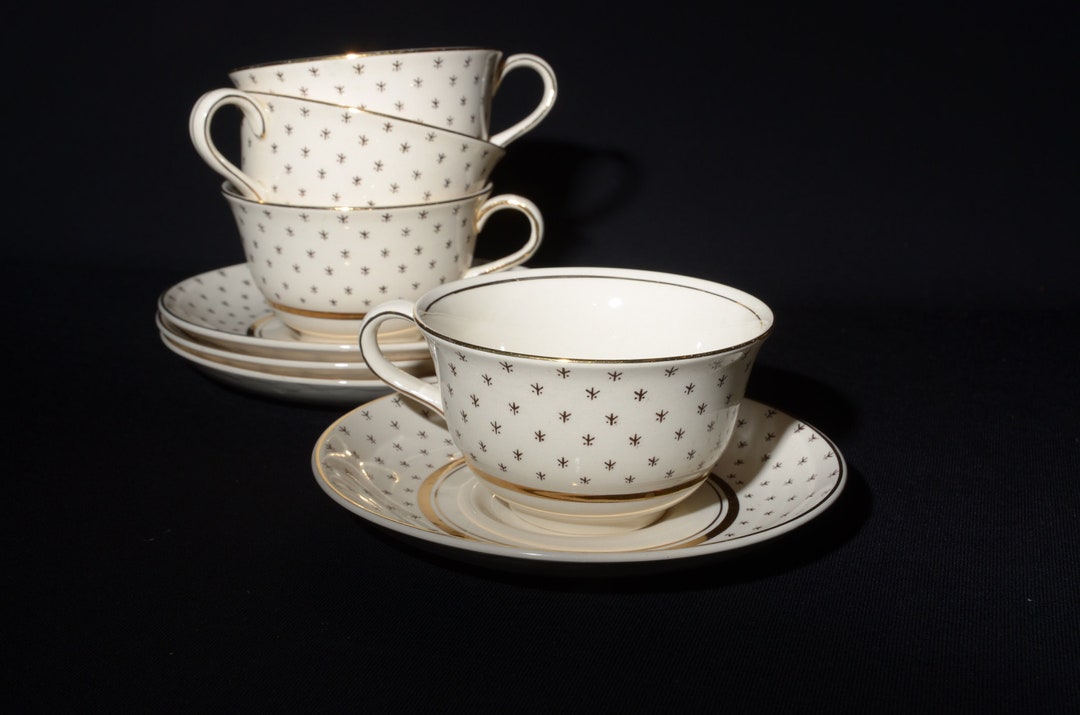 John Maddock Sons Set of 4 Teacup and Saucer Gold and Cream Ivory Ware ...