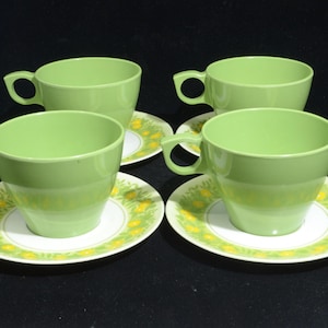 Vintage Set of 4 MELMAC Teacup and Saucer Mid Century Green and Yellow ...