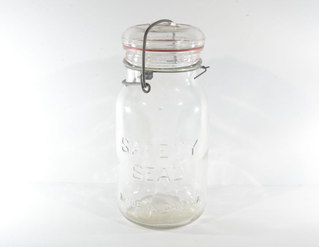 Vintage Glass Jar SAFETY SEAL Glass Lid Wire Handle 8 Inches Tall ...