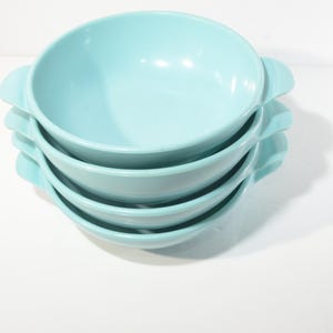 Vintage Set of 4 MELMAC Turquoise Blue Bowl 5.25 Inches Double Handled ...