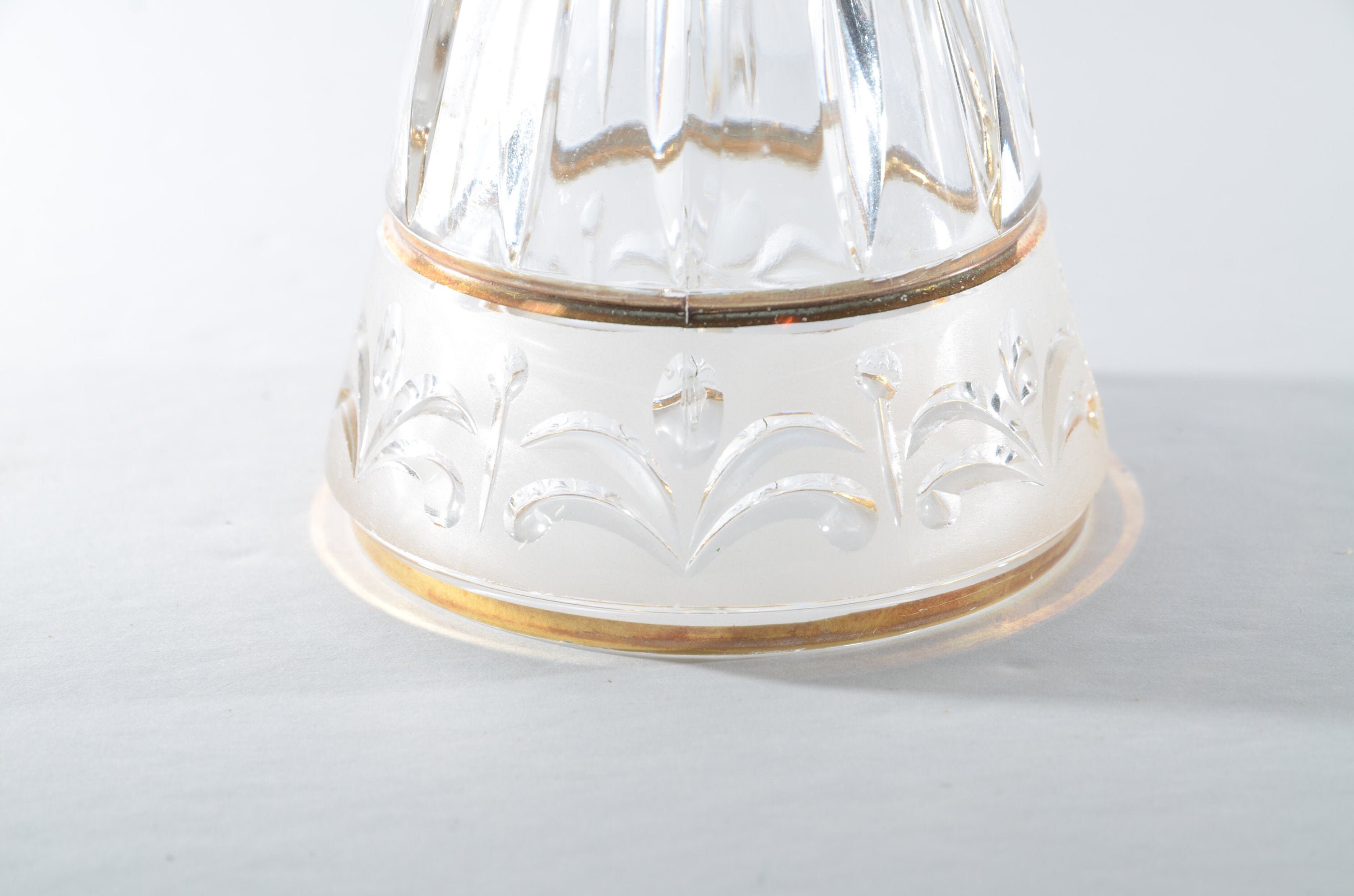 Tall Crystal Glass Bell Vintage Bell Gold Band Clear Glass Frosted Band ...