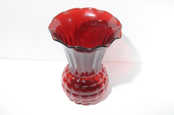 Anchor Hocking Ruby Red Pineapple Glass Vase Vintage | Etsy