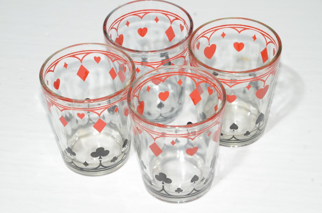 Set of 4 Mustard Glass Vintage Playing Card Glass Retro Glass ...