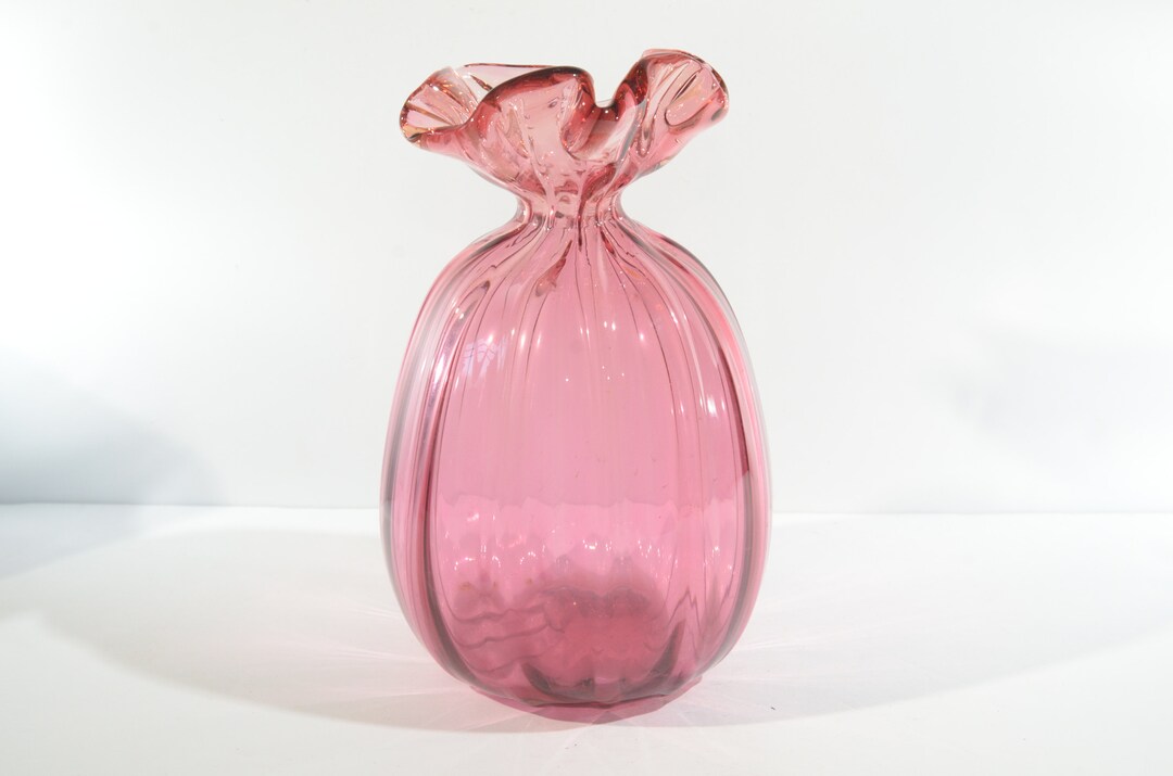 Beautiful Pilgrim Cranberry Glass Bag Sack Vintage Flower Vase 8 Inches ...