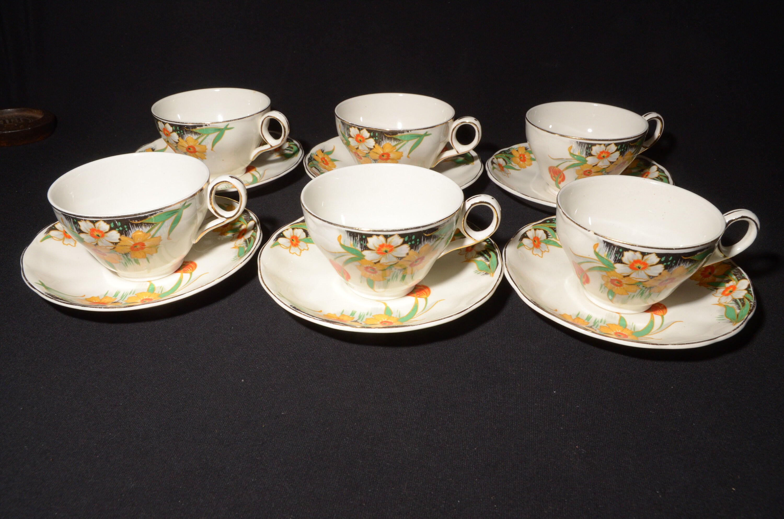 Grindley Cream Petal Dolores Set of 6 Teacup and Saucer Set Ironstone ...