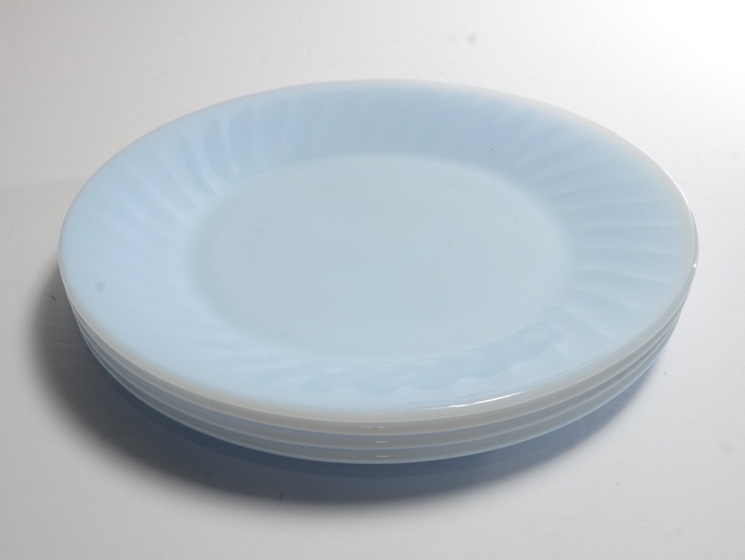 Set of 4 Blue FIRE KING Swirl Azurite Dinner Plate 9 Inches Oven Safe ...