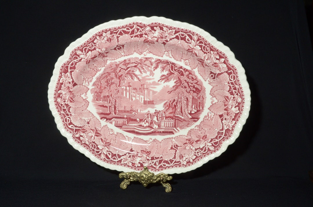 Antique Mason's Vista Platter Serving Plate 15 Inches England Red Pink ...