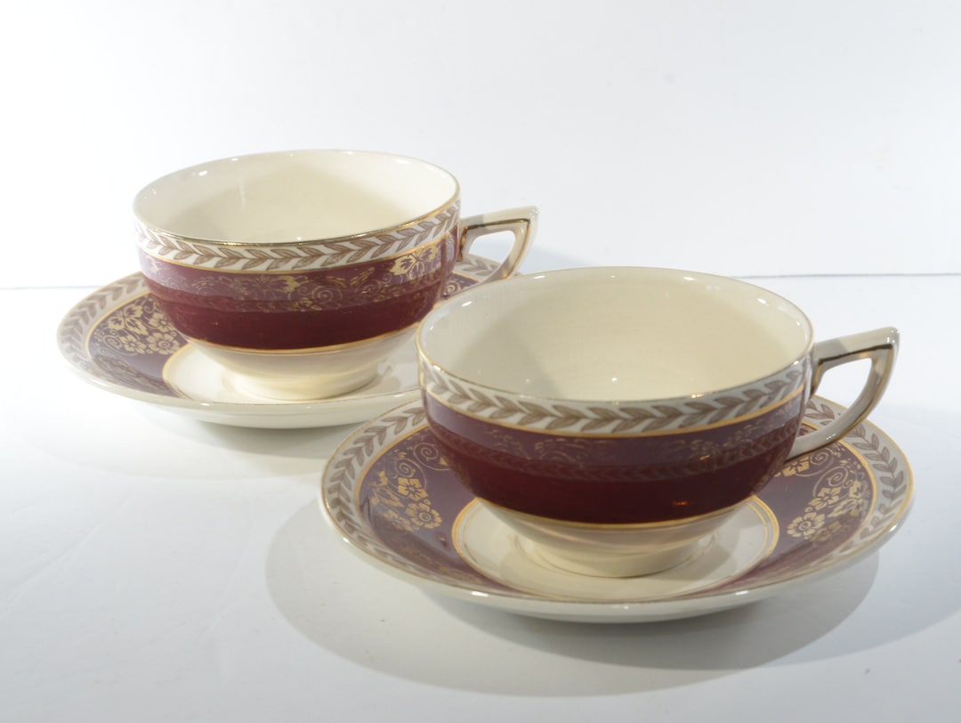 Set of 2 Antique Crown Ducal AGR Bone China Teacup and Saucer Set ...