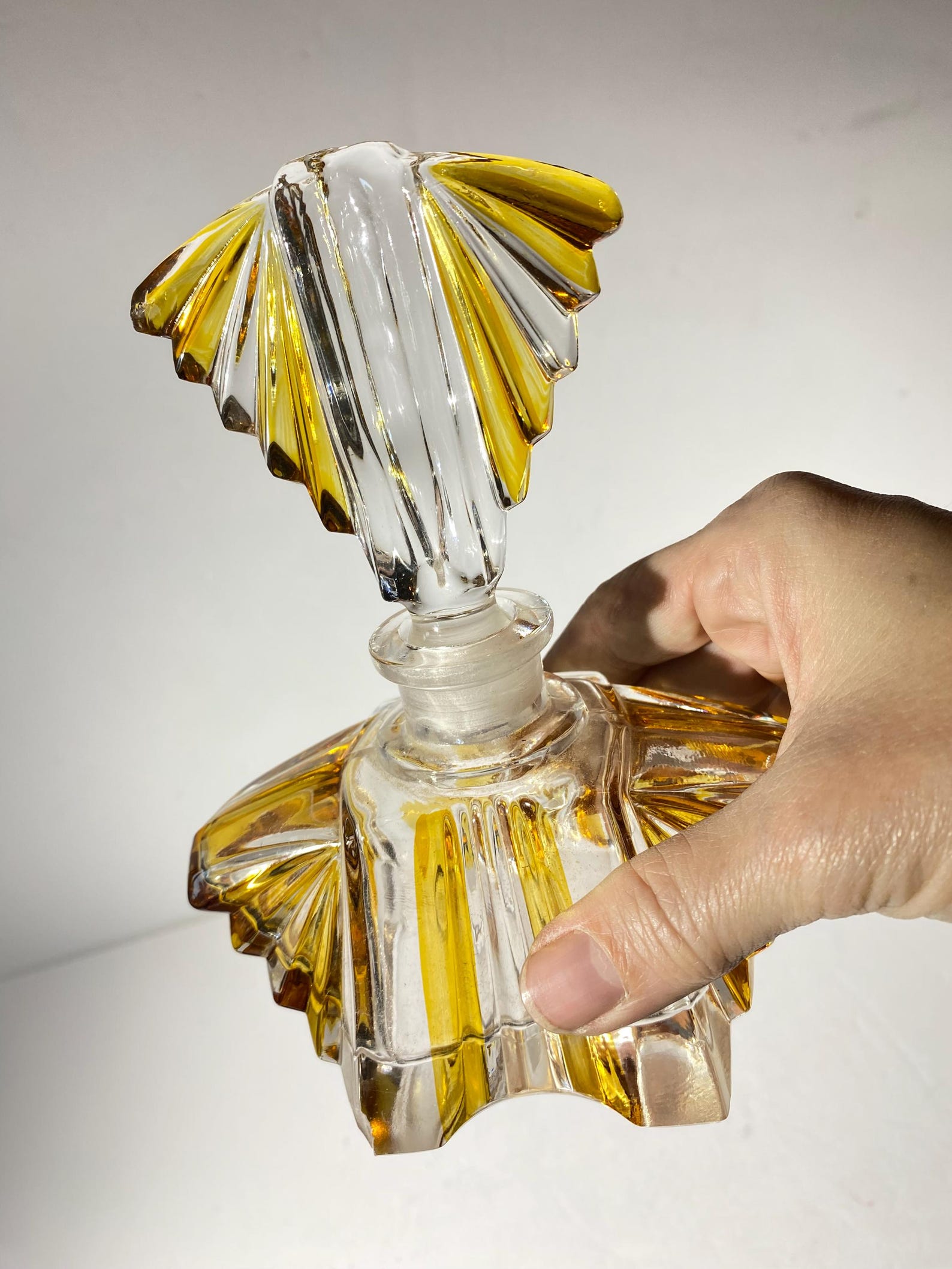 Vintage Art Deco Style Amber and Clear Crystal Vanity Set Perfume ...