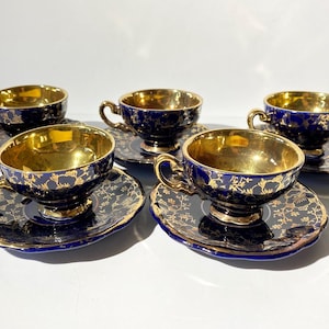 J.K.W. BAVARIA Echt Kobalt Set of 5 Demitasse Teacup and Saucer Cup ...