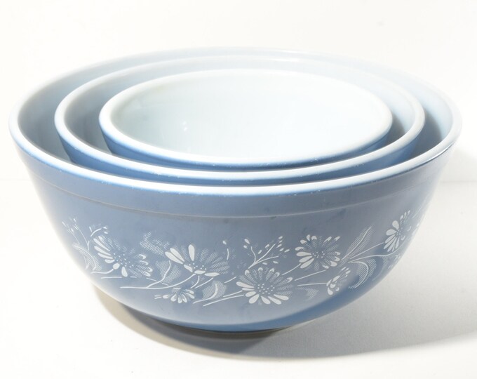 PYREX Colonial Mist Blue Set of 3 Bowls 401 402 and 403 Vintage Pyrex ...