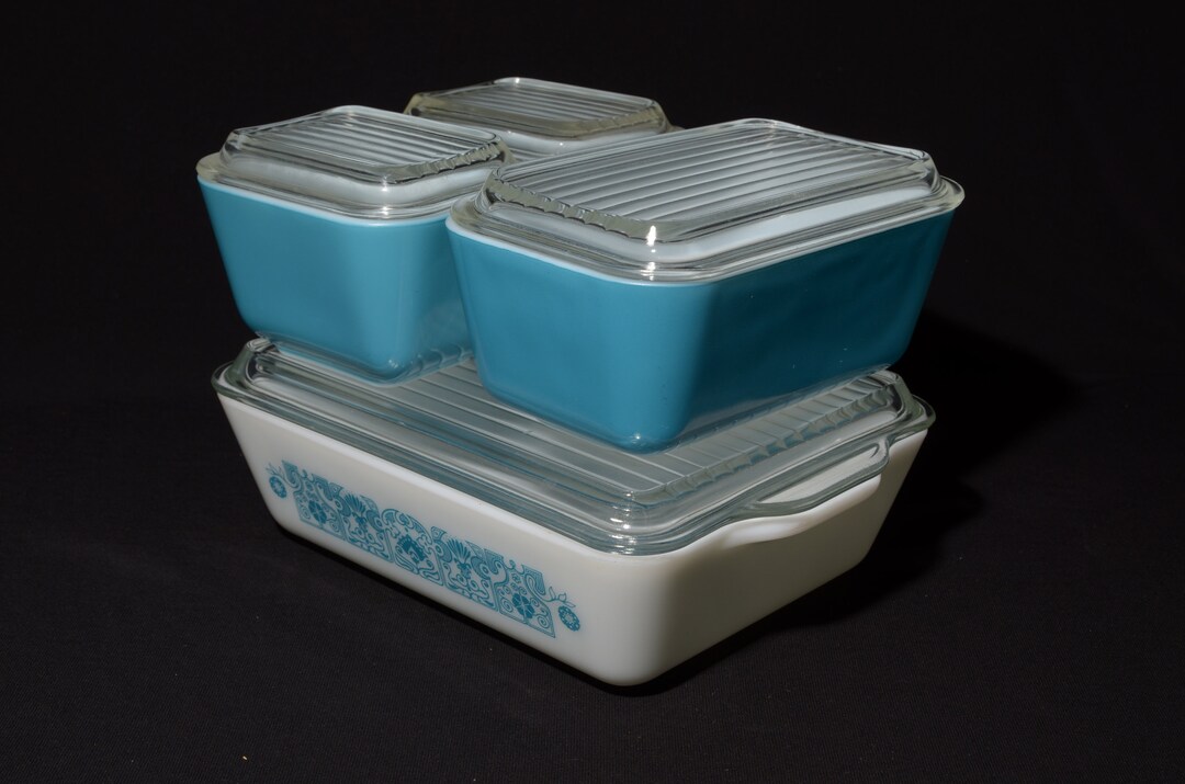 PYREX Horizon Blue Full Set Fridgie Lid Fridge Vintage Set 1960s Pyrex ...