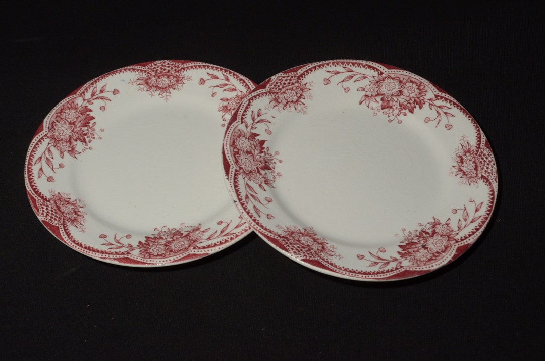 Set of 2 Red Transferware Edward Pattern Bread and Butter - Etsy