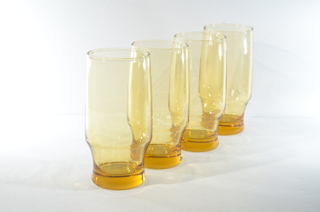 Set of 4 Vintage Amber Highball Glass Drinking Glasses Set 5 1/2" Tall ...