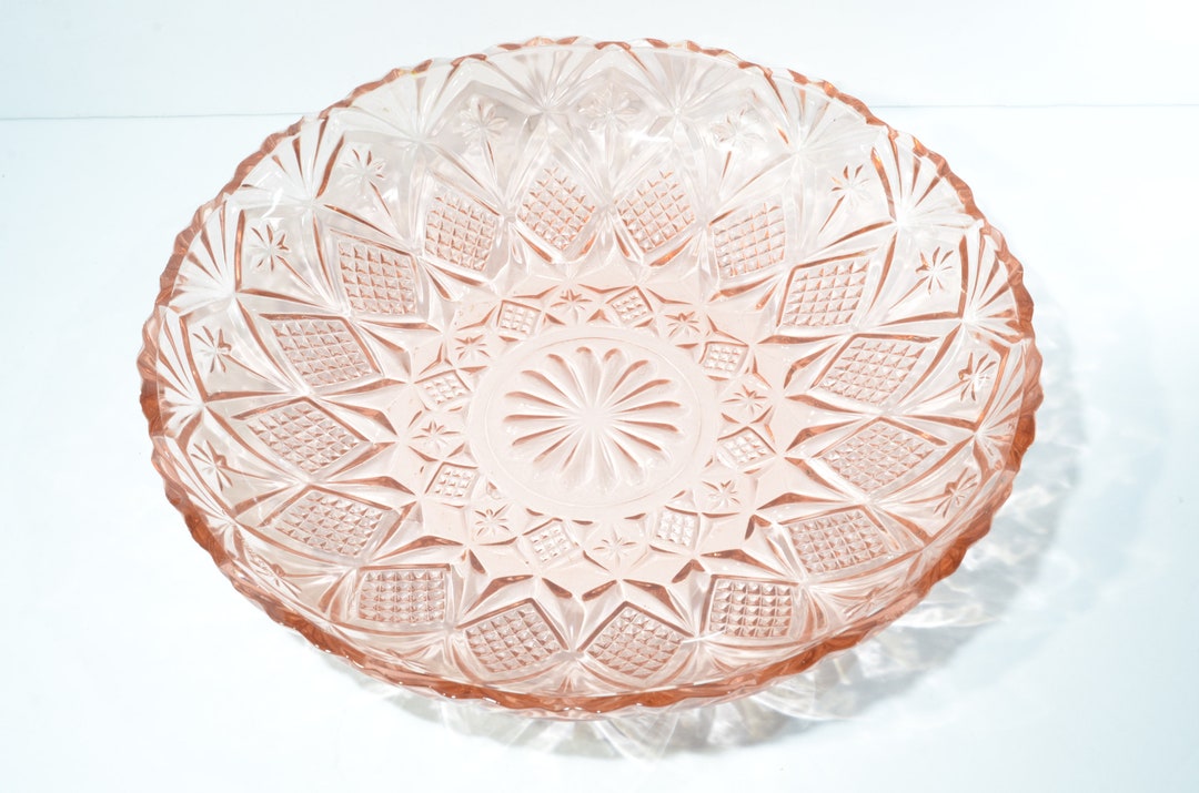 Vintage KIG Indonesia Pink Glass 12 Inches Large Serving Bowl Dish ...