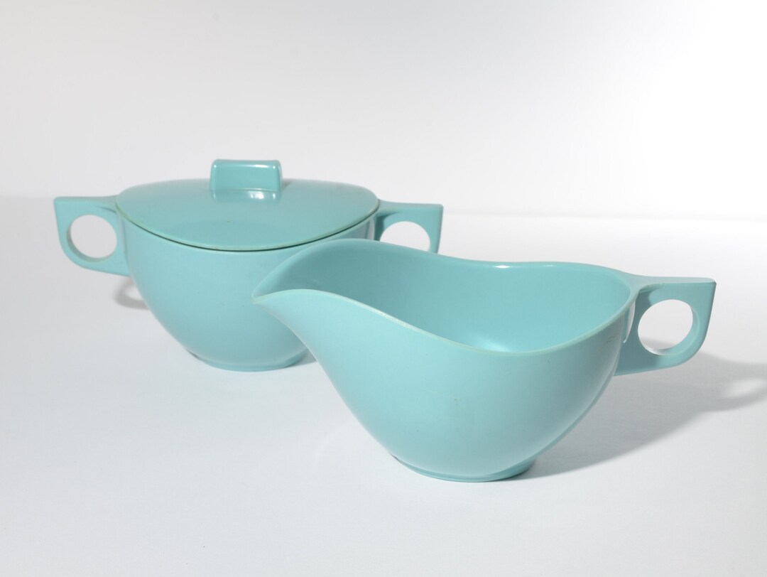 Vintage MELMAC Melamine Turquoise Blue Creamer and Sugar Bowl Lid ...