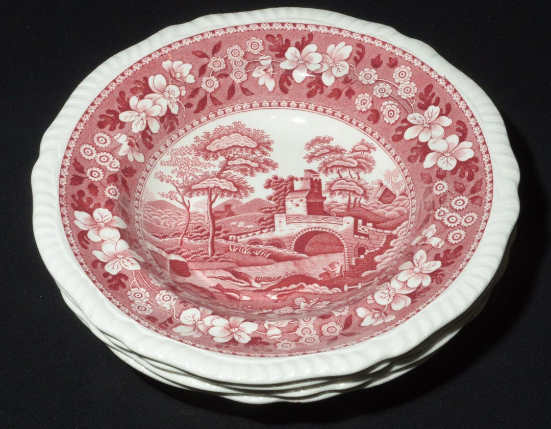 Copeland SPODE'S TOWER Pink Set of 4 Rim Soup Bowl 7.75 Inches England ...