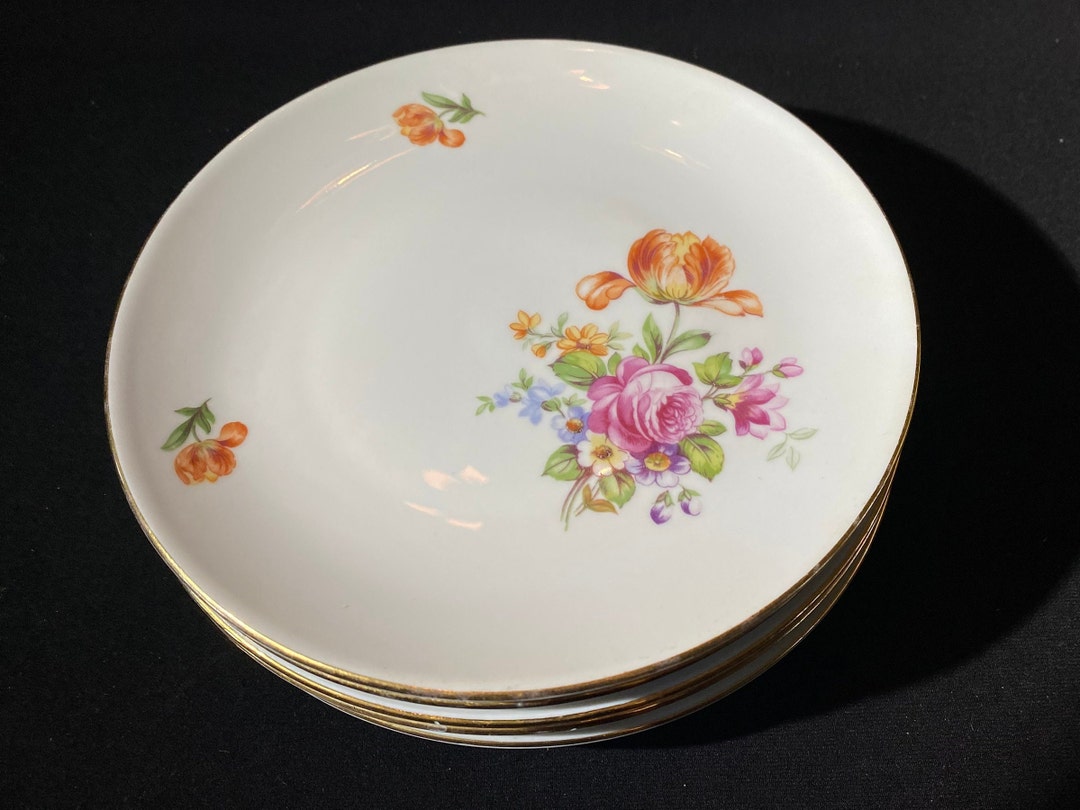 Set of 6 KAHLA German Bone China Dessert Plate 7 1/2 Inches Lunch Plate Floral Bouquet Vintage ...