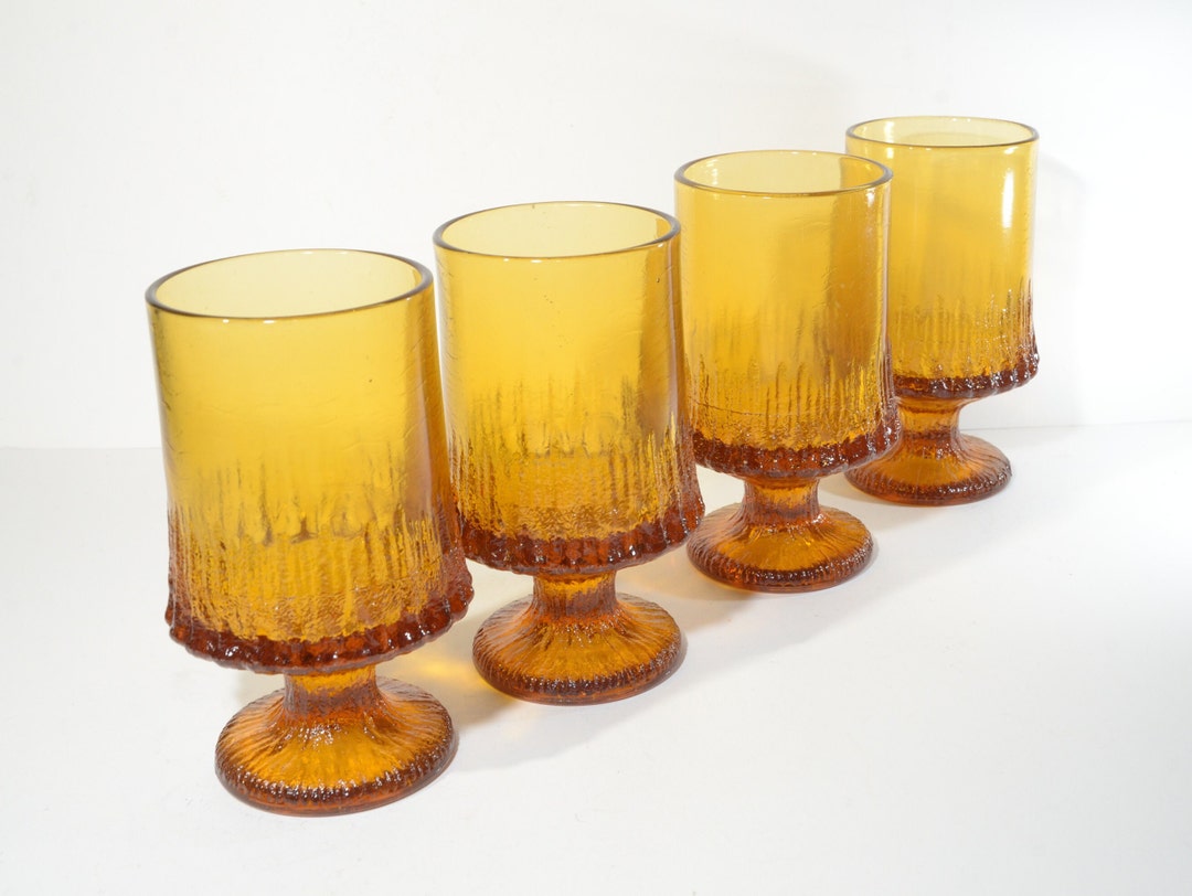 Set of 4 Amber Glass Water Goblet Beer Glass 5 1/2" Water Glasses ...