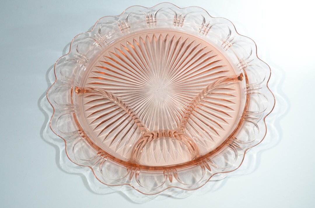 OLD COLONY Pink Depression Glass Serving Plate Four-part Lace Edge ...