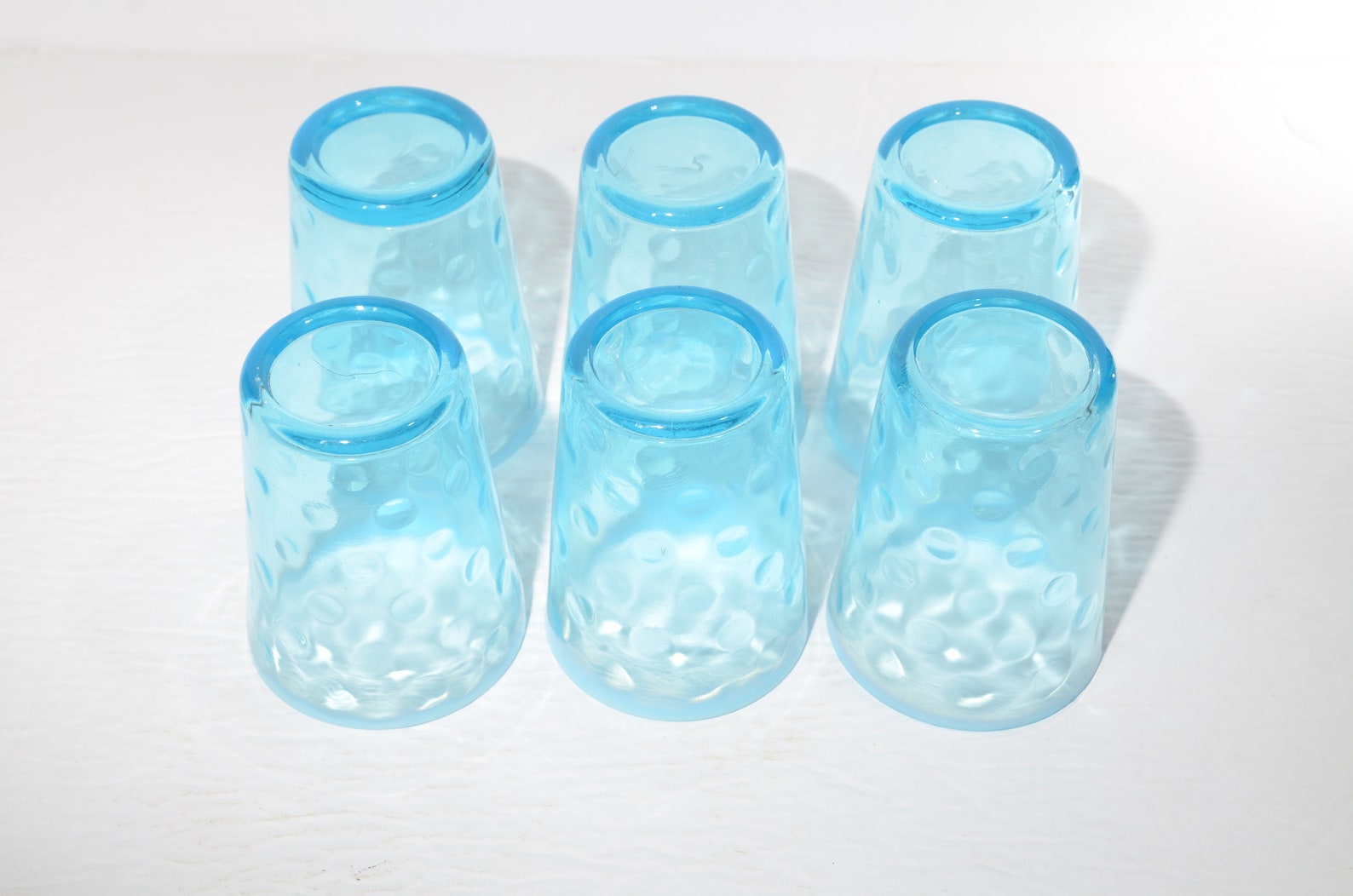 Fenton Blue Opalescent Coin Spot Dot Glass Pitcher 6 Tumbler Drinking ...