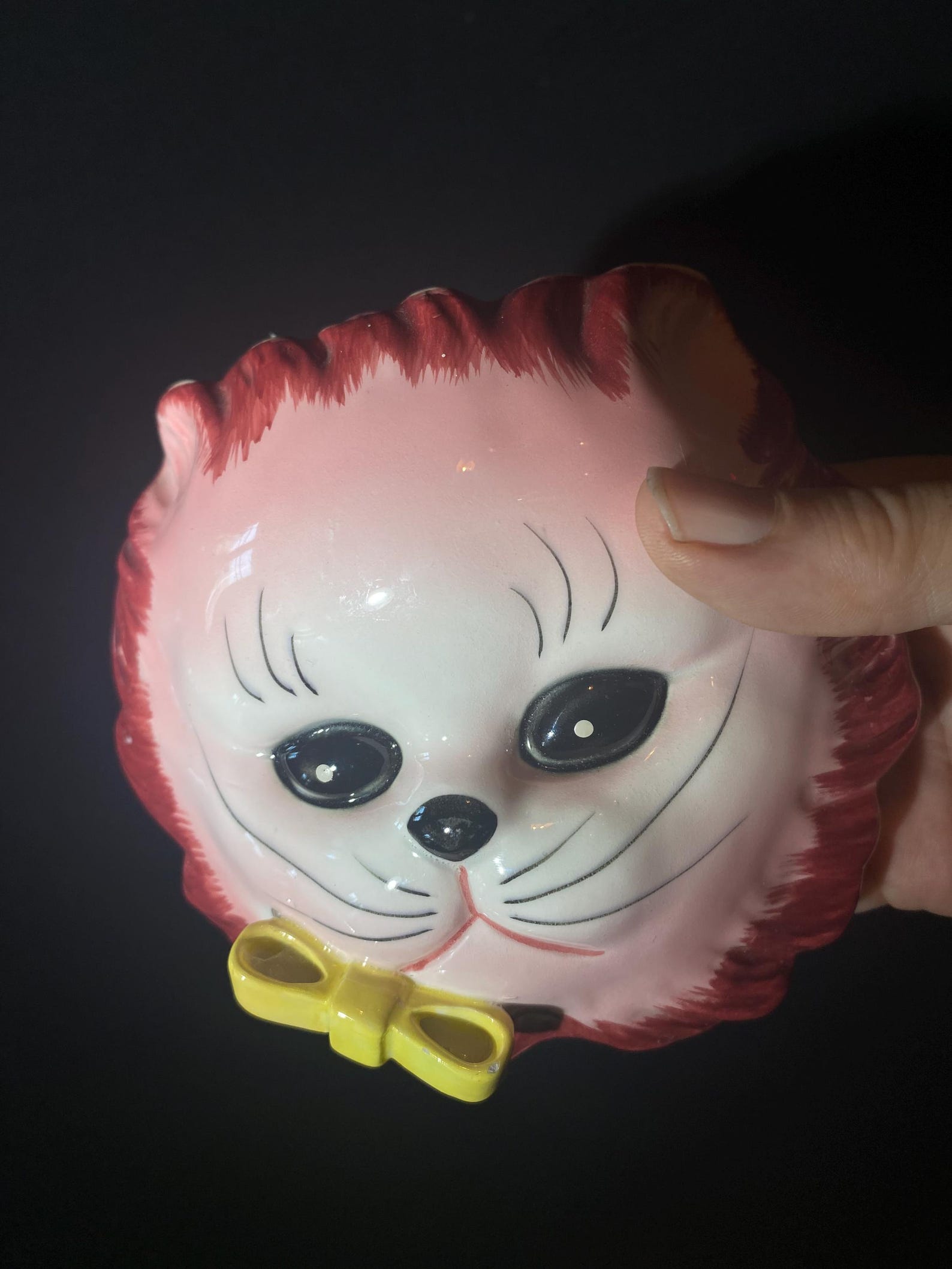 Vintage Lefton Pink Cat Kitten With Yellow Bow Planter Wall Pocket Wall ...