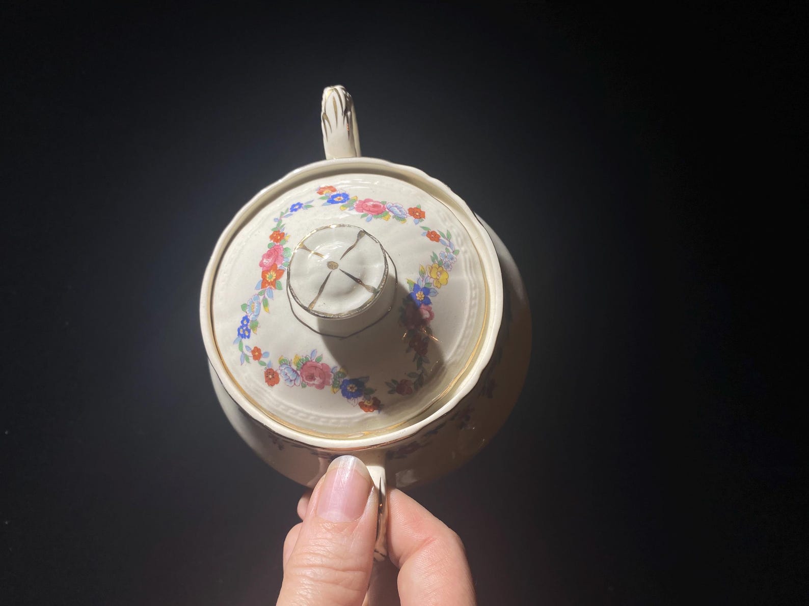 ALFRED MEAKIN Sugar Bowl Lid Covered Handled Floral Swag Multicolor ...