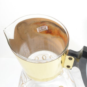 COLONY Large Coffee Pot Carafe Gold Scroll Design Mid Century Glassware ...