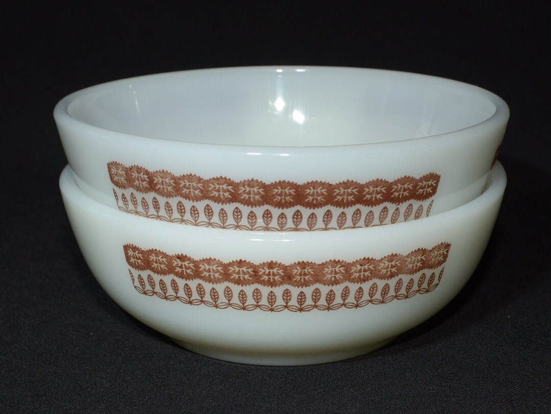 Milk Glass Termocrisa Set of 2 Cereal Bowl Brown Pattern Vintage Mexico ...