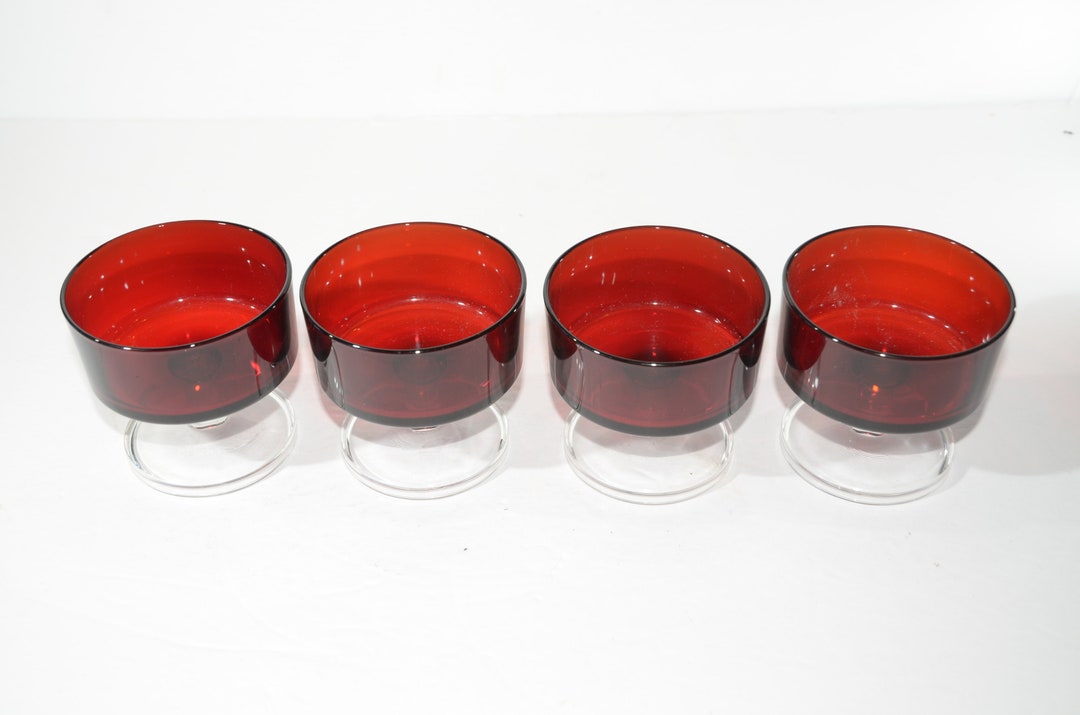 Set of 4 Ruby Red French Luminarc 4 1/2" Tall Dessert Cup Sherbet ...