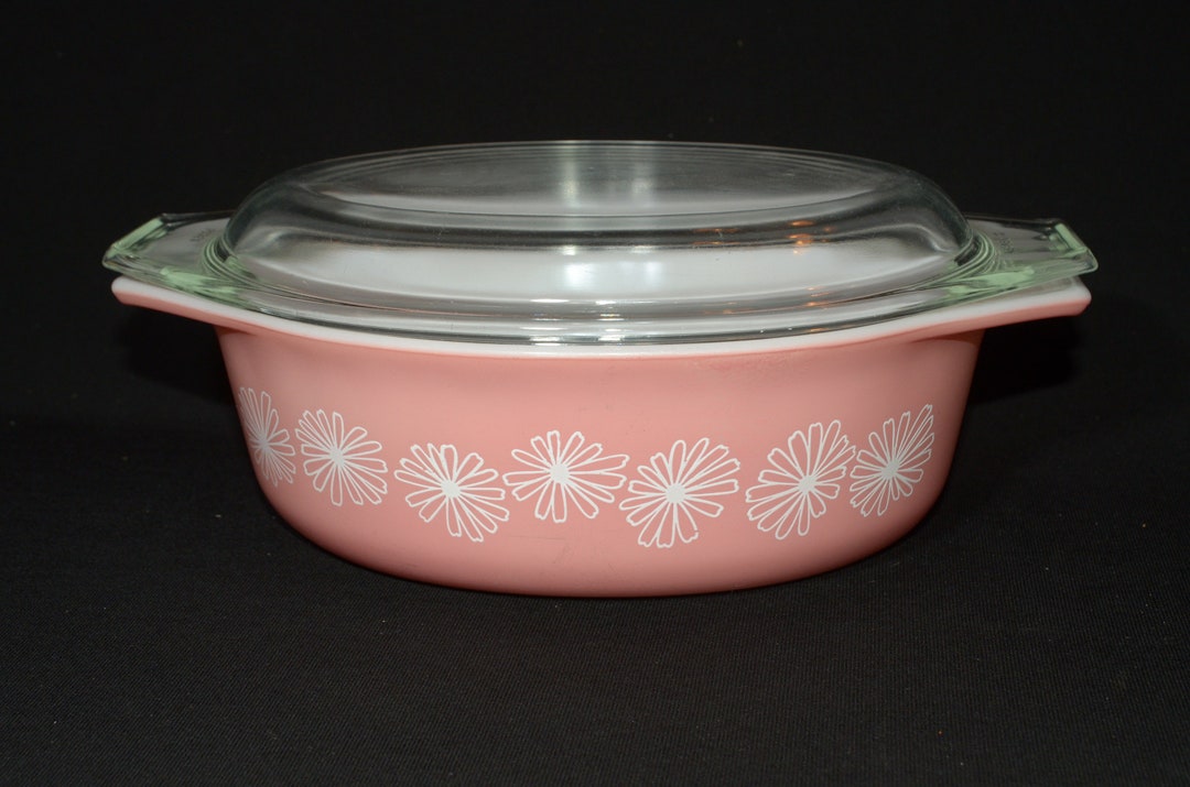 PYREX Pink Daisy Casserole 1 1/2 Quart (qt) 043 Lid 022 Vintage 1950s ...