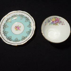 EB FOLEY Turquoise Teacup and Saucer Bone China England Gold Leaf Fruit ...