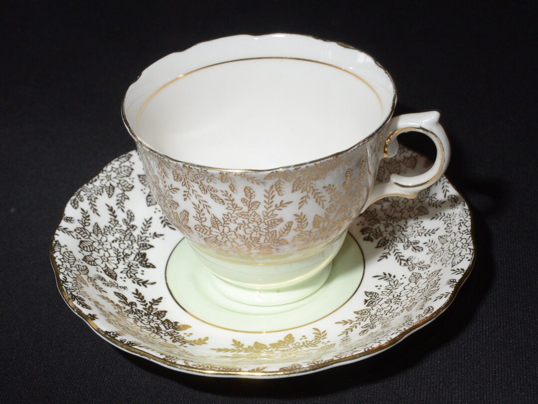 COLCLOUGH Bone China Gold Chintz Floral Mint Green Tea Cup and - Etsy