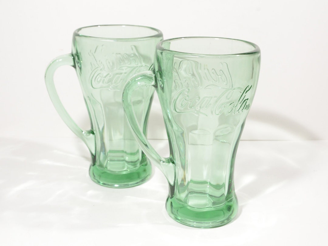 Set of 2 Coca Cola Glass Mug Handle Collectible Glass Embossed Logo ...