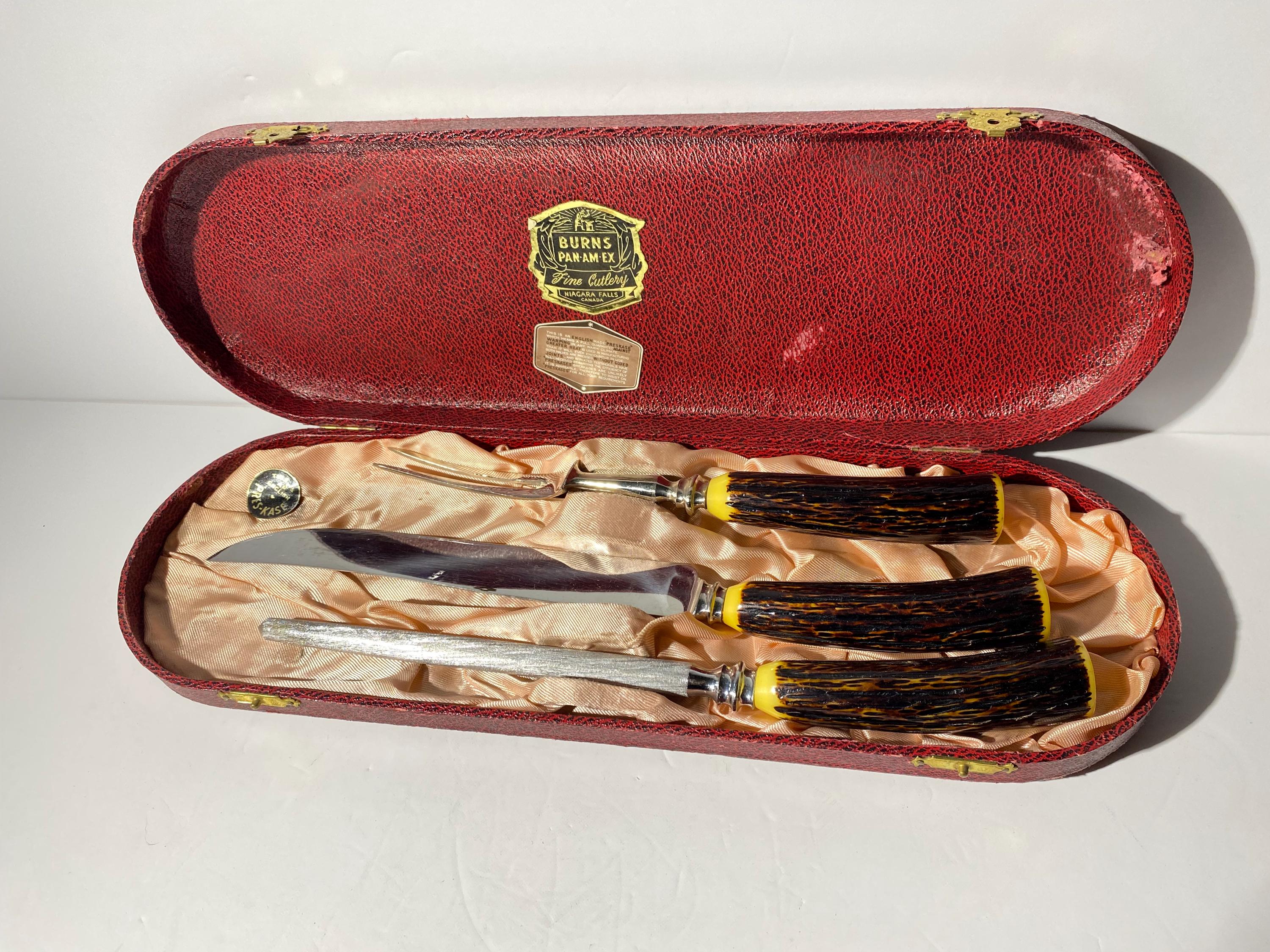 Sheffield Cutlery 3 Piece Carving Set Stainless Fork Sharpening Rod ...